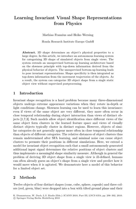 Pdf Learning Invariant Visual Shape Representations From Physics