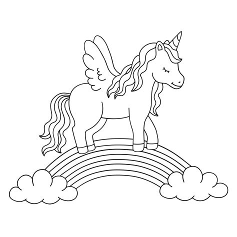 Süßes Kleines Einhorn Vektor Schwarz Weiß Illustration Für Malbuch