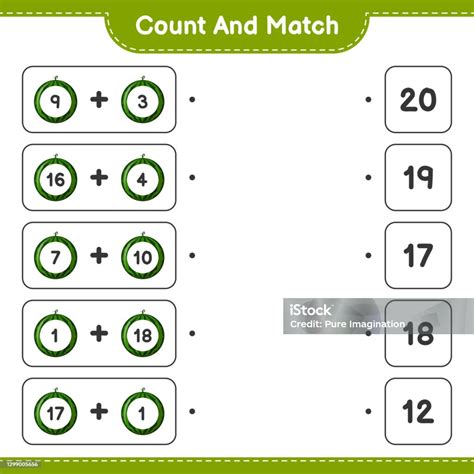 카운트 앤 매치 수박 수를 계산하고 올바른 숫자와 일치합니다 교육 어린이 게임 인쇄 워크 시트 벡터 일러스트레이션 0명에 대한 스톡 벡터 아트 및 기타 이미지 Istock