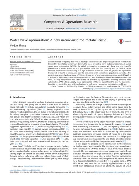 PDF Water Wave Optimization A New Nature Inspired Metaheuristic