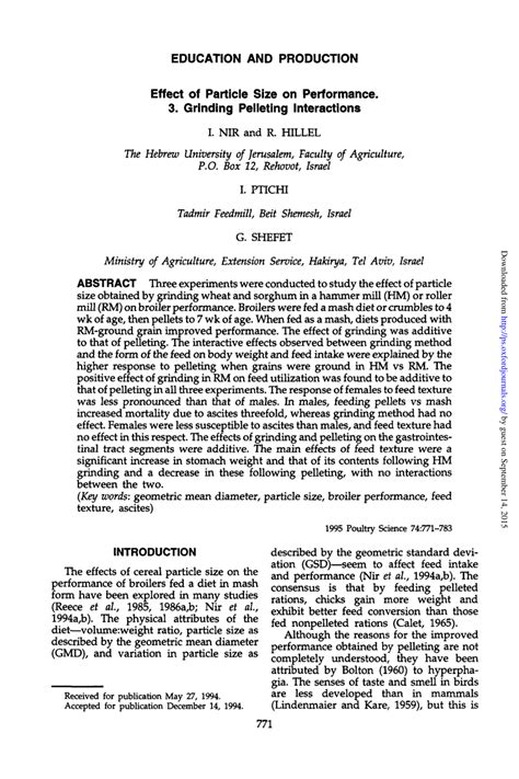 Pdf Effect Of Particle Size On Performance 3 Grinding Pelleting Interactions
