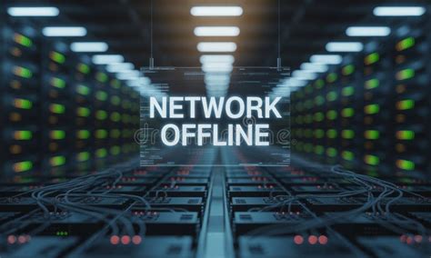 Network Offline Warning Sign In A Modern Data Center With Server Racks And Cables Stock