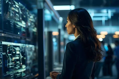 Premium Ai Image Woman Administrator Monitoring Data Center