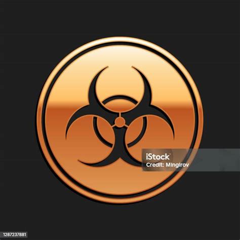 검은 색 배경에 격리 된 골드 바이오 해저드 기호 아이콘 긴 그림자 스타일 벡터 건강 진단에 대한 스톡 벡터 아트 및 기타 이미지 건강 진단 건강관리와 의술 검은색