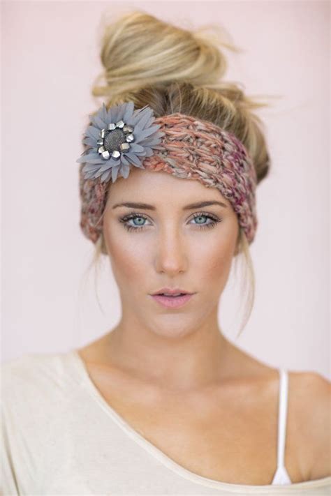Gray Boho Knitted Headband Cute Hair Bands Knit By Threebirdnest Boho Knit Headband Knitted