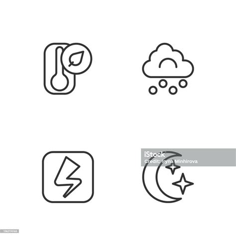 세트 라인 달과 별 번개 볼트 온도계와 우박 구름 아이콘 벡터 가득 찬에 대한 스톡 벡터 아트 및 기타 이미지 가득 찬 검은색 구름 Istock
