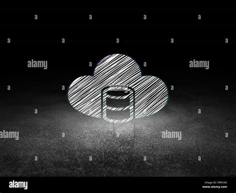 programming concept database with cloud in grunge dark room stock