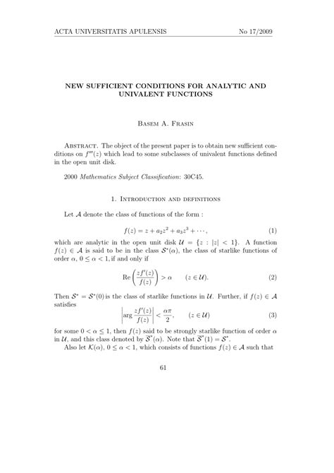 Pdf New Sufficient Conditions For Analytic And Univalent Functions