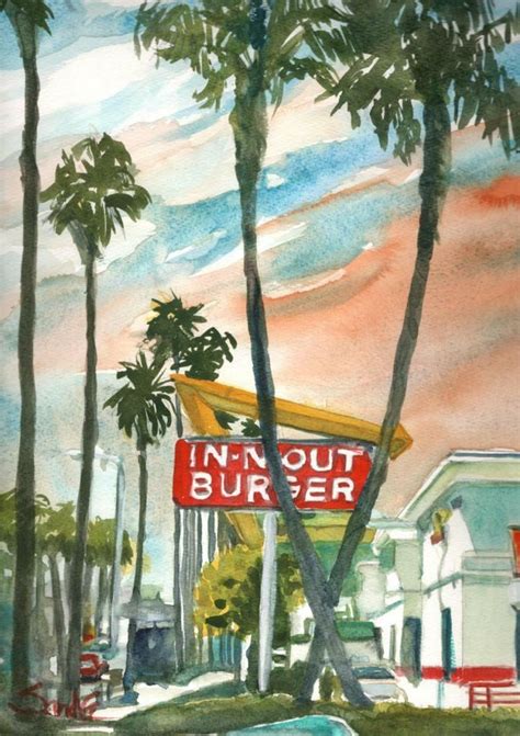 In N Out Ventura California Watercolor Art Print Sandra Stone Signed Le