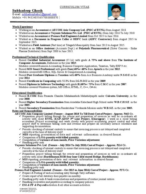Subhadeep Ghosh Cv Download Free Pdf Bookkeeping Business