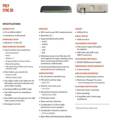 Plantronics Poly Sync Teams Smart Speakerphone For Conference Rooms