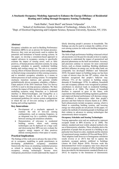 Pdf A Stochastic Occupancy Modeling Approach To Enhance The Energy Efficiency Of Residential
