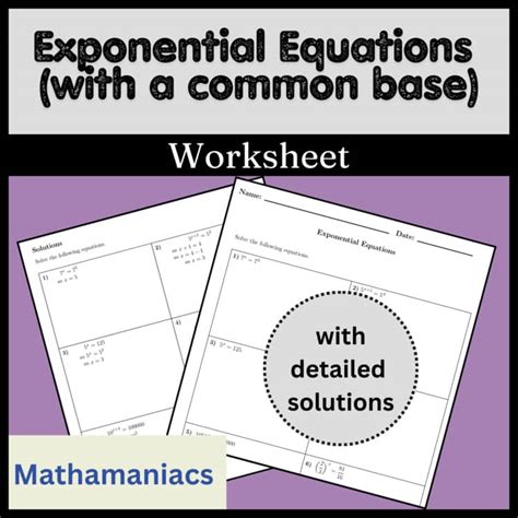 Exponential Equations With A Common Base Worksheet With Solutions