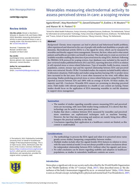 Pdf Wearables Measuring Electrodermal Activity To Assess Perceived