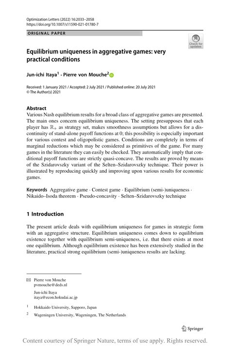 pdf equilibrium uniqueness in aggregative games very practical