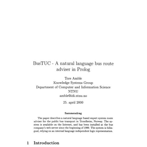 Bustuca Natural Language Bus Route Adviser In Prolog Acl Anthology