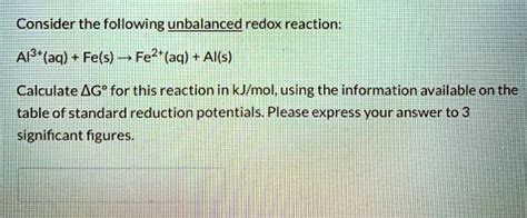 Solved Consider The Following Unbalanced Redox Reaction A Aq Fe