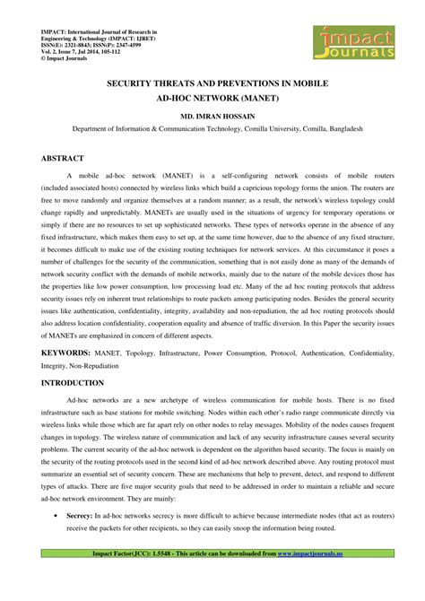 Pdf Security Threats And Preventions In Mobile Ad Hoc Network Manet