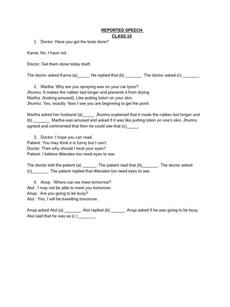 Reported Speech Class 10 Pyq Pdf