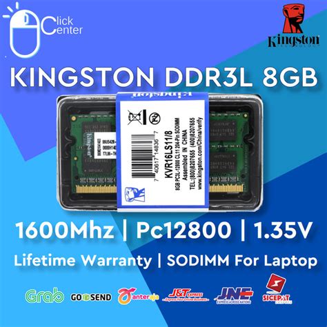 Jual RAM LAPTOP DDR3L 8GB KINGSTON 1600Mhz PC12800 SODIMM 1 35V DDR3 MEMORY Kota Surabaya
