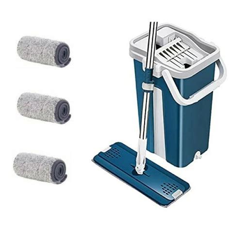 Jaamso Royals Blue Flat Spin Small Mop Bucket Set With 3 Mop Cloth 33cmx 12cm Jiomart