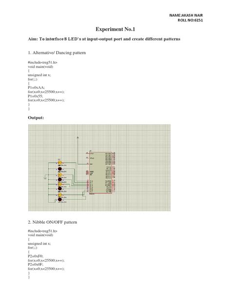Experiment No1 Aim To Interface 8 Leds At Input Output Port And Create Different Patterns