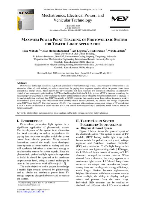 Pdf Maximum Power Point Tracking Of Photovoltaic System For Traffic Light Application