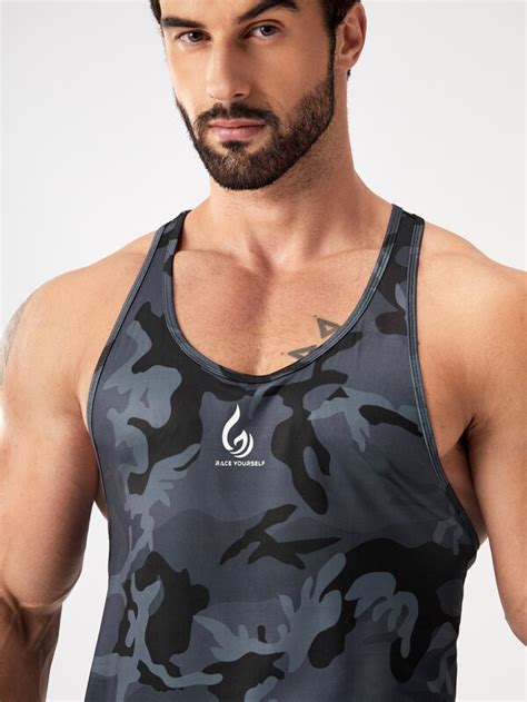 Fitness Men Camo And Letter Graphic Sports Tank Top Shein Usa