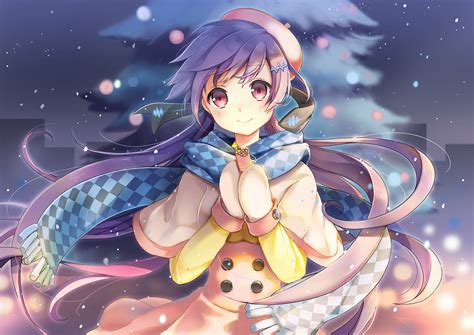 Safebooru 1girl Blue Scarf Blush Capelet Checkered Checkered Scarf