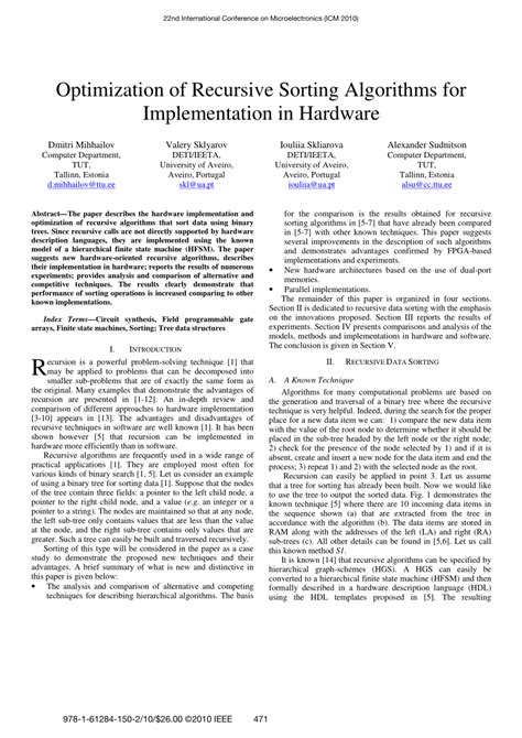 Pdf Optimization Of Recursive Sorting Algorithms For Implementation