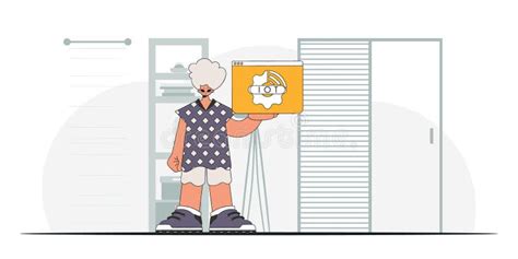 Man On Floor Holding Iot Logo Modern Vector Art Style Stock Vector Illustration Of Automate