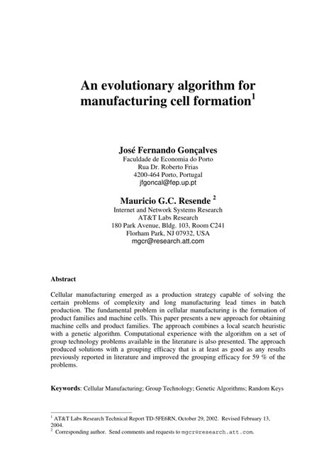 Pdf A Hybrid Genetic Algorithm For Manufacturing Cell Formation