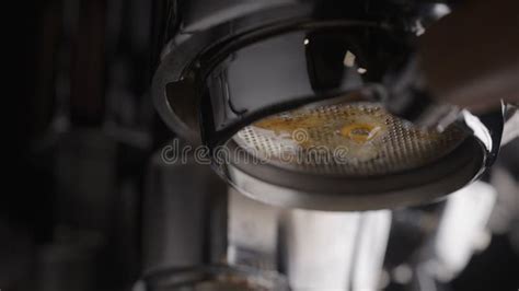 Closeup Espresso Extraction From Naked Portafilter Stock Image Image
