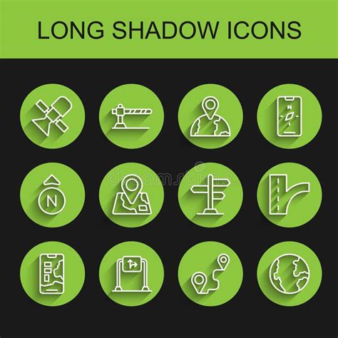 Set Line City Map Navigation Road Traffic Sign Satellite Route Location Earth Globe Folded