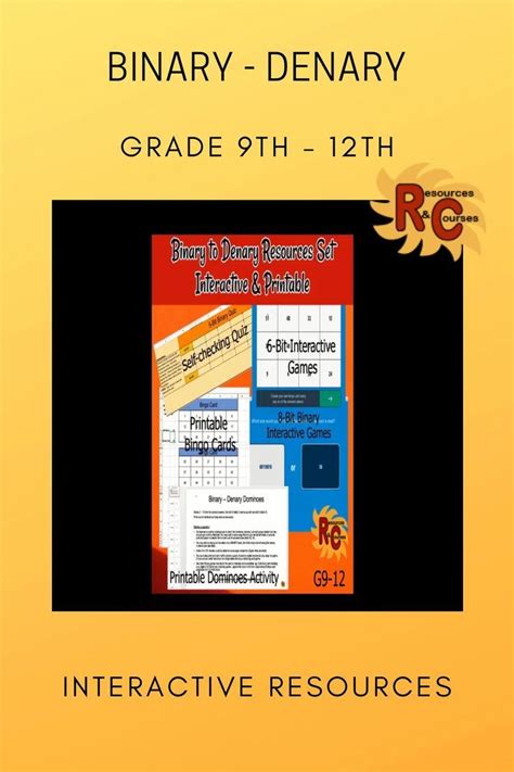 Binary Denary Games And Resource Set Grade 9 12 Interactive And Printable Education Level Have