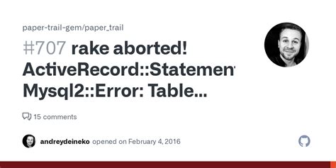 Rake Aborted ActiveRecord StatementInvalid Mysql2 Error Table My