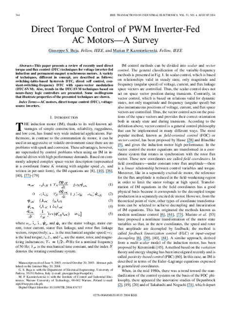 Pdf Direct Torque Control Of Pwm Inverter Fed Ac Motors—a Survey