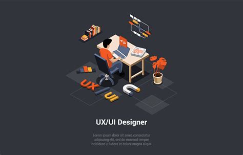 Ux Ui 디자인 디지털 아트 서체 아이콘 개념 사무실의 Ux Ui 디자이너 소프트웨어 개발 3d 및 웹 디자인 프로그래밍 It