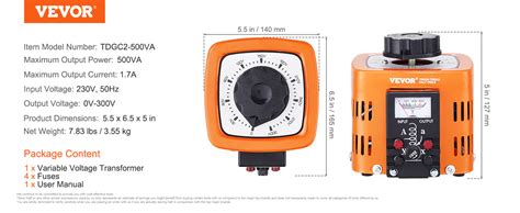 VEVOR 500VA Variable Voltage Transformer 1 7A 0 300V AC Voltage Regulator CE VEVOR EU
