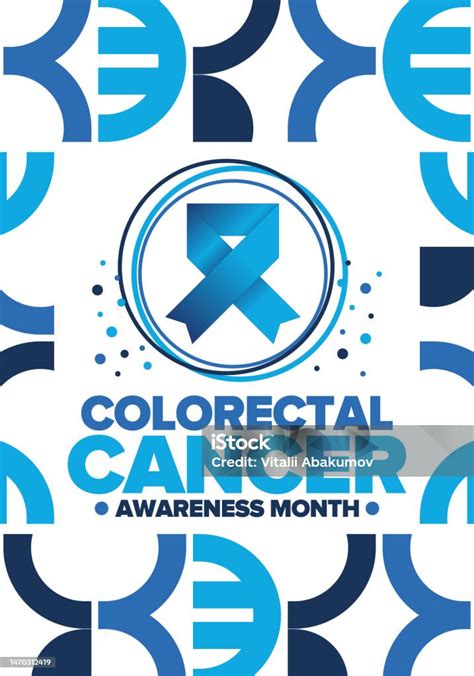 대장암 인식의 달 3 월에 매년 을 축하합니다 제어 및 보호 예방 캠페인 의료 의료 개념 파란색 리본이 달린 포스터입니다 배너 배경 벡터 일러스트레이션 3월에 대한 스톡