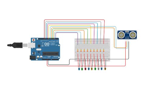 Circuit Design Sensor Ultrasonico Con Leds Tinkercad