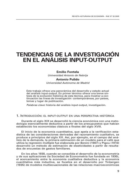 Tendencias De La Investigación En El Análisis Input Output Emilio Fontela Antonio Pulido Pdf