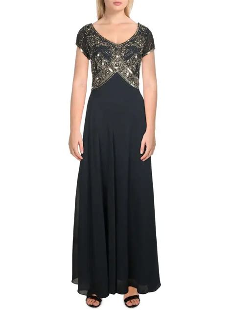 Buy Jkara Chiffon Embellished Evening Dress Black At 80 Off