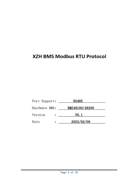 Xzh Bms Modbus Rtu Protocol Pdf