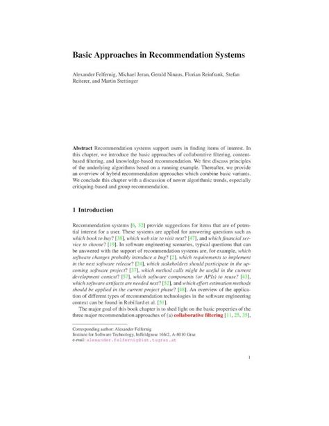Pdf Basic Approaches In Recommendation Systems Dokumen Tips
