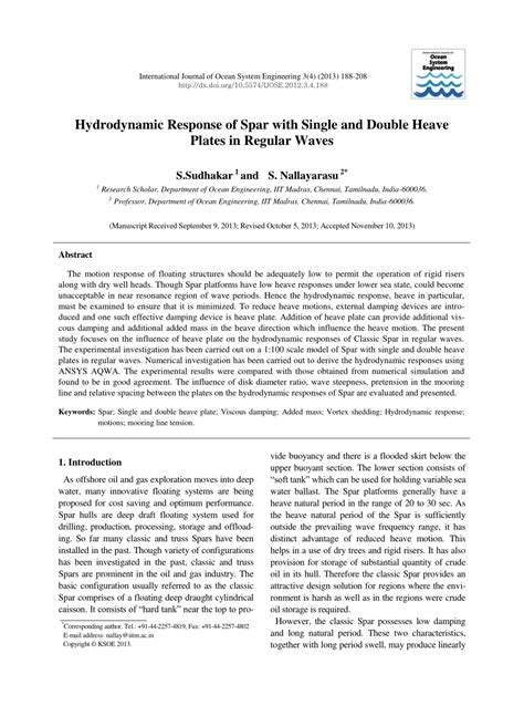 Pdf Hydrodynamic Response Of Spar With Single And Double Heave Plates In Regular Waves