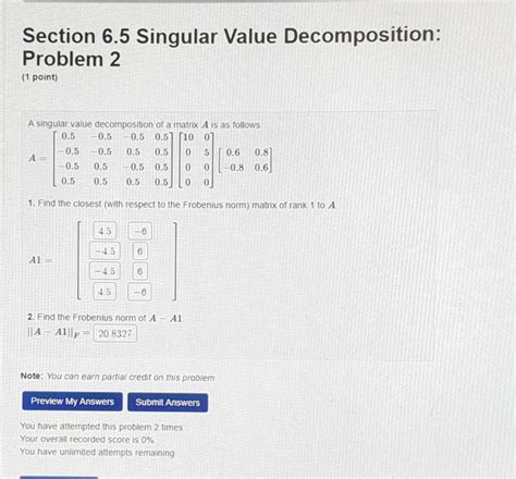 Solved Section Singular Value Decomposition Problem Chegg