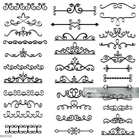 장식 소용돌이 분할 오래 된 텍스트 구분 기호 붓글씨 소용돌이 국경 장식품과 빈티지 분배기 벡터 세트 0명에 대한 스톡 벡터 아트 및 기타 이미지 Istock