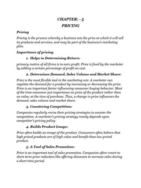 Marketing Chapter 5 Pdf Pricing Prices