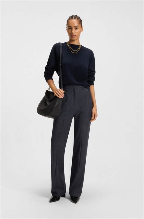 Boss Regular Fit Bootcut Hose Aus Gemusterter Schurwolle Dunkelblau